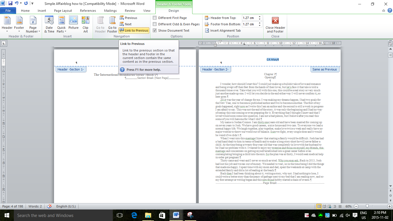 Microsoft word different page numbers in header and footer - navasl