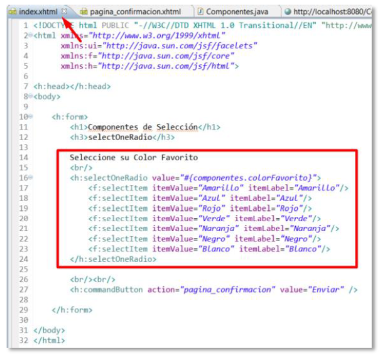 CoDejaVu: Como usar el h: selectOneRadio en JSF