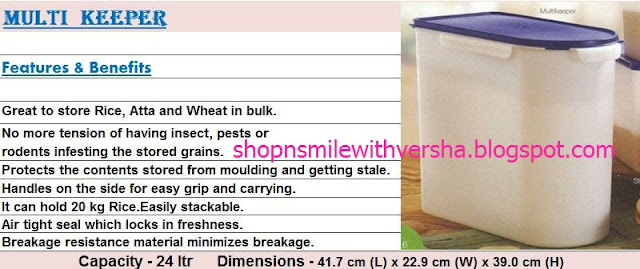 Tupperware Product Details: Tupperware Dry Storage Details