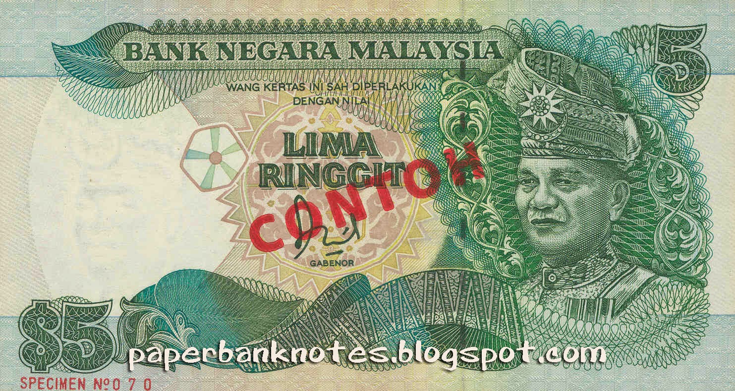 southeast asia: Malaysia - 5 Ringgit ND1991 Jaffar Hussien Specimen P28cs