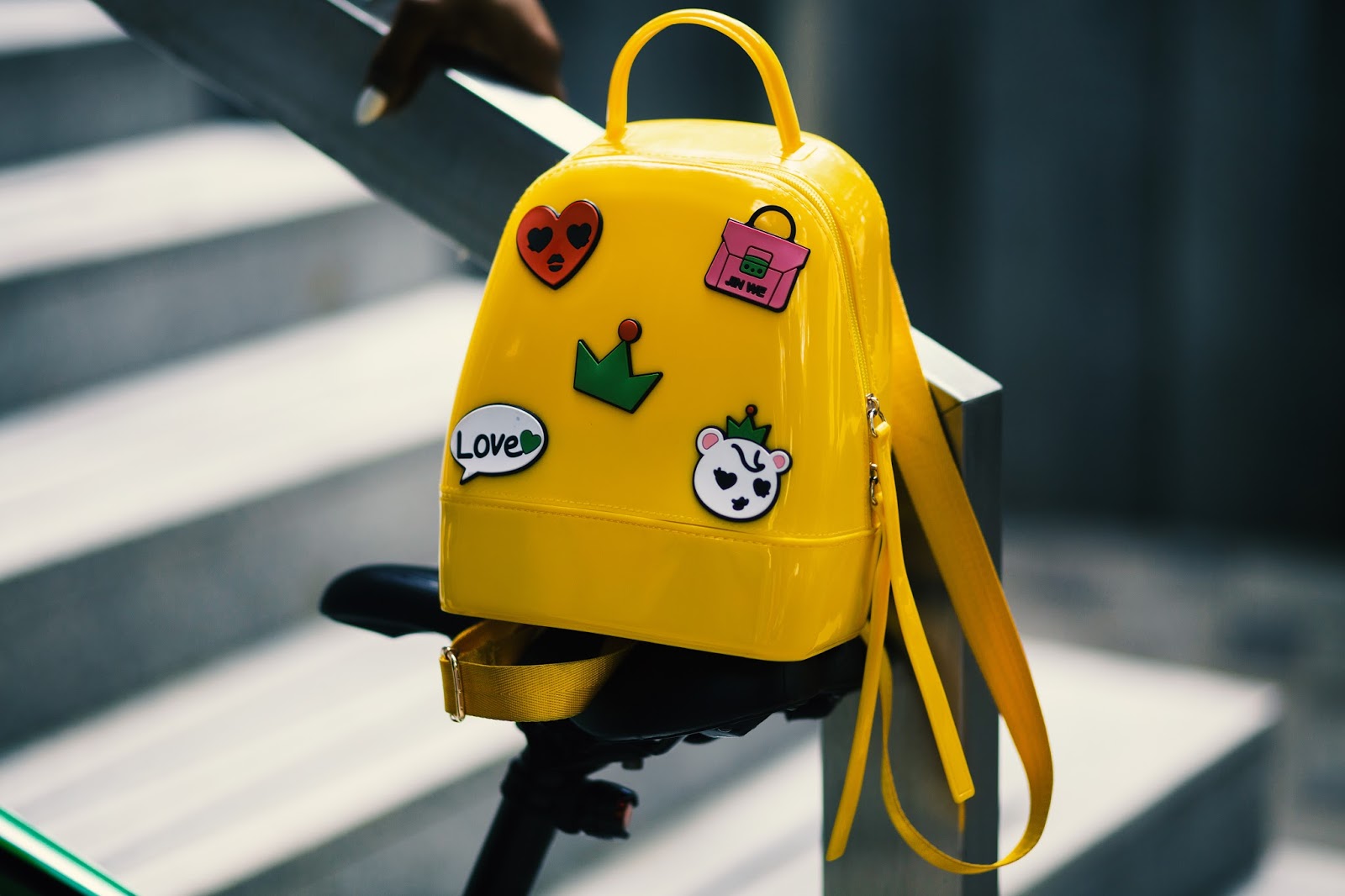 Patches Top Handle Jelly Backpack in Yellow | Melody Jacob