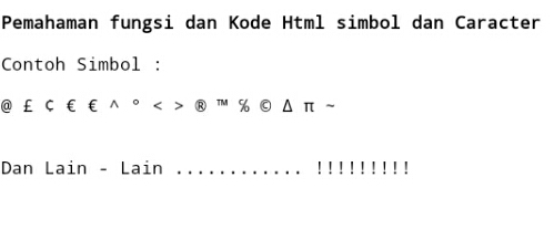 Totorial html Simbol dan Catacter | Tutorial dan Belajar Pemrograman