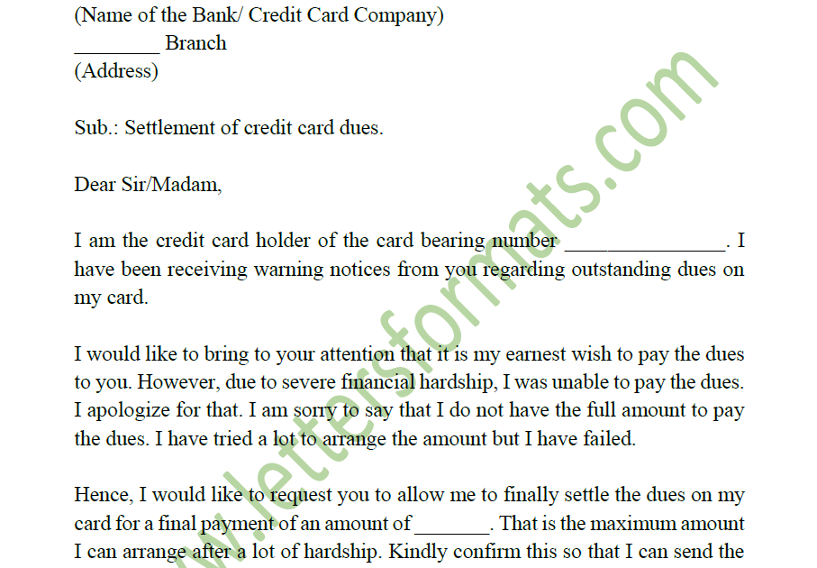 Credit Card Settlement Letter Format From Bank And Customer Credit Card Settlement Letter Format From Bank And Customer