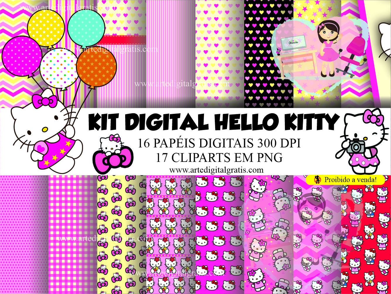 KIT DIGITAL HELLO KITTY - DOWNLOAD - Arte Digital Grátis