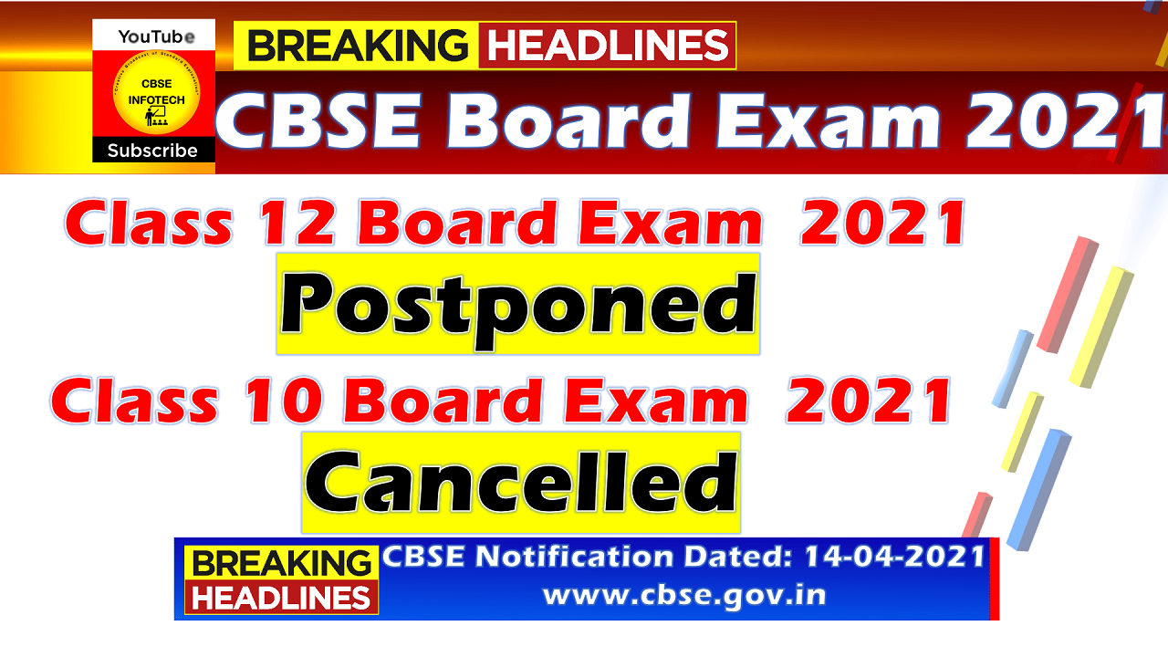 CBSE INFOTECH: CBSE Board Exam 2021 Postponed for class 12 & cancelled ...