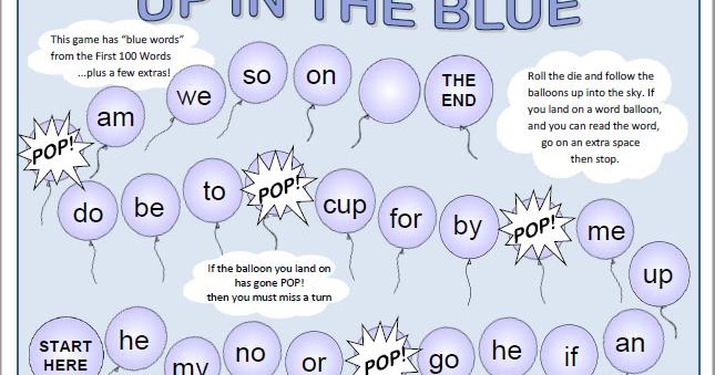 RSBF: "Up in The Blue" printable game for M100W Blue words