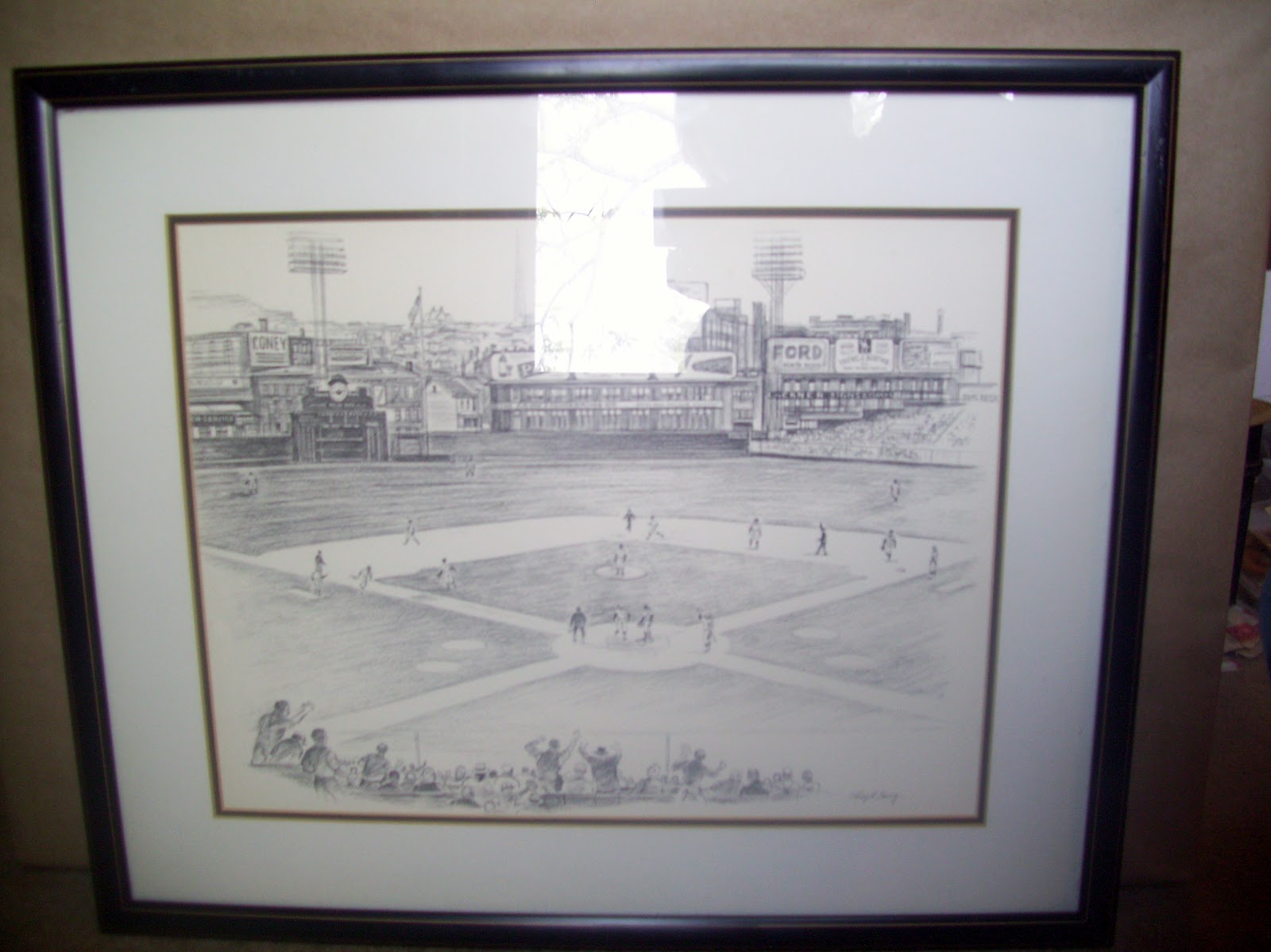 My Favorite Things: Vintage Pencil Drawing of Crosley Field