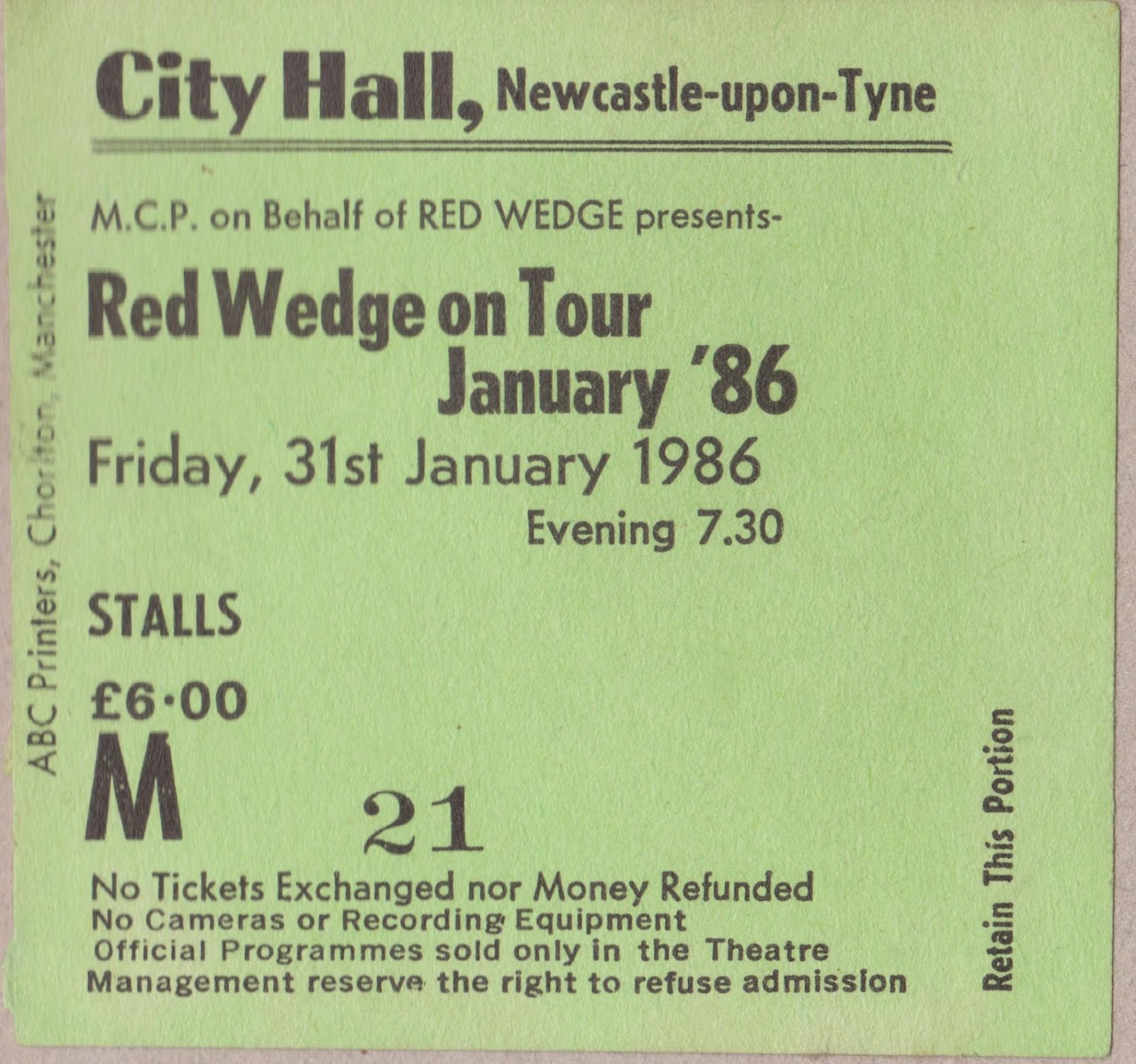 North East Music History: Red Wedge at Newcastle City Hall, January 1986