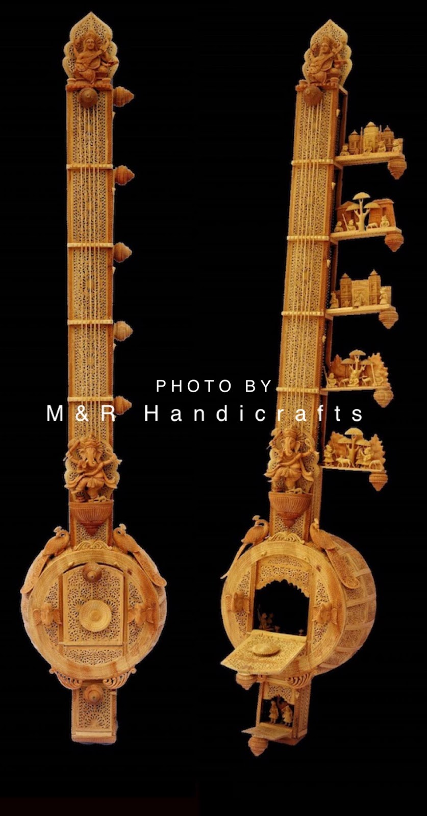 Sandalwood Fine Carved Decorative Big Sitar or Veena by The Jangid Family