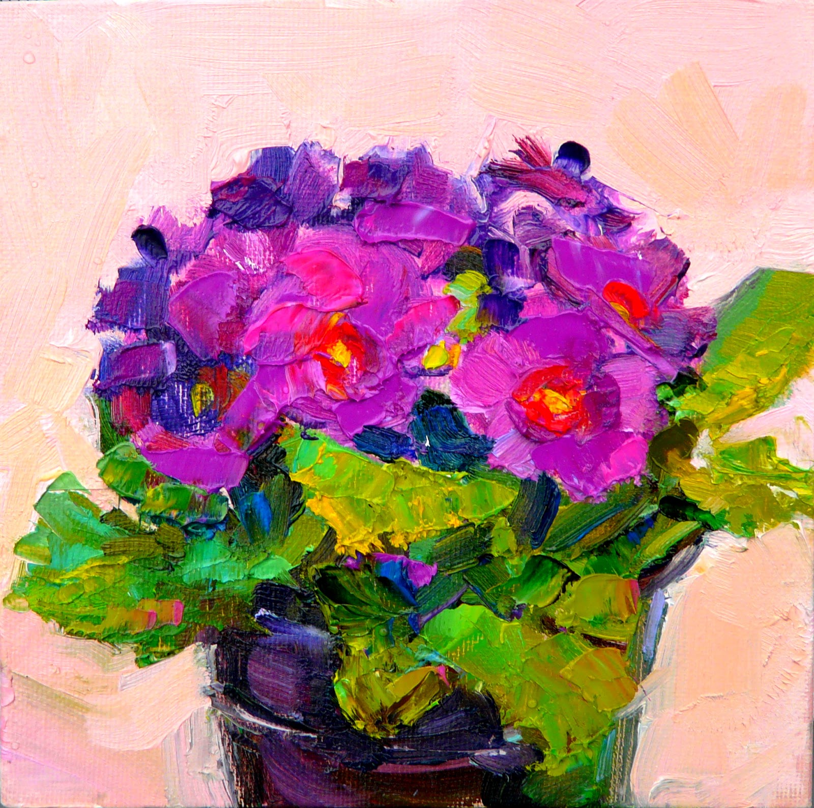 Art Every Day : More Purple Primrose,still life,oil on canvas,6x6,priceNFS