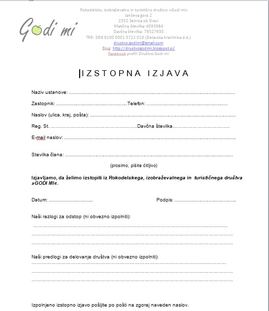 Društvo Godi mi: ČLANSKE UGODNOSTI