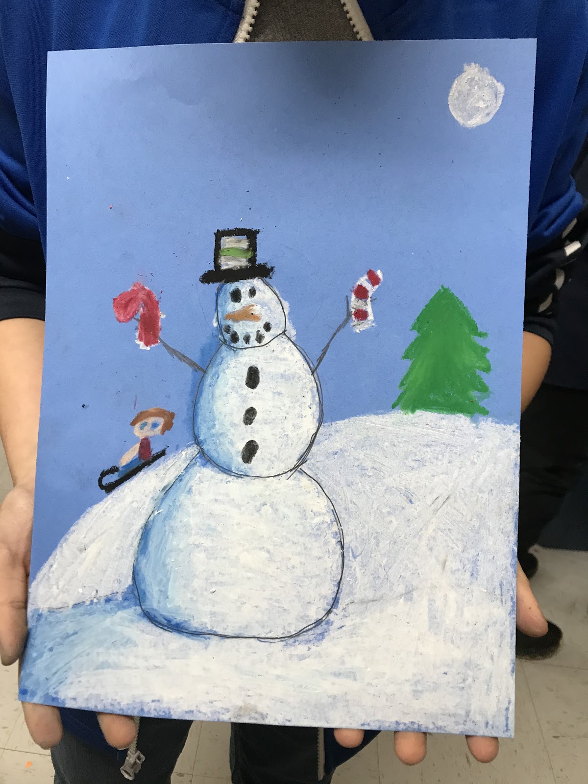 Elements of the Art Room: 3rd grade Oil Pastel Snowmen at Night