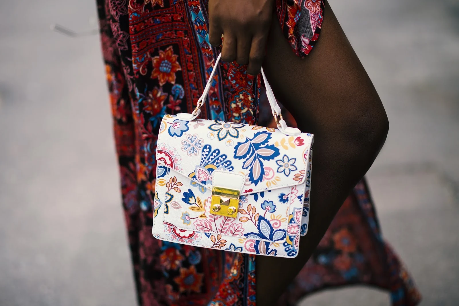 White Printed floral Handbag