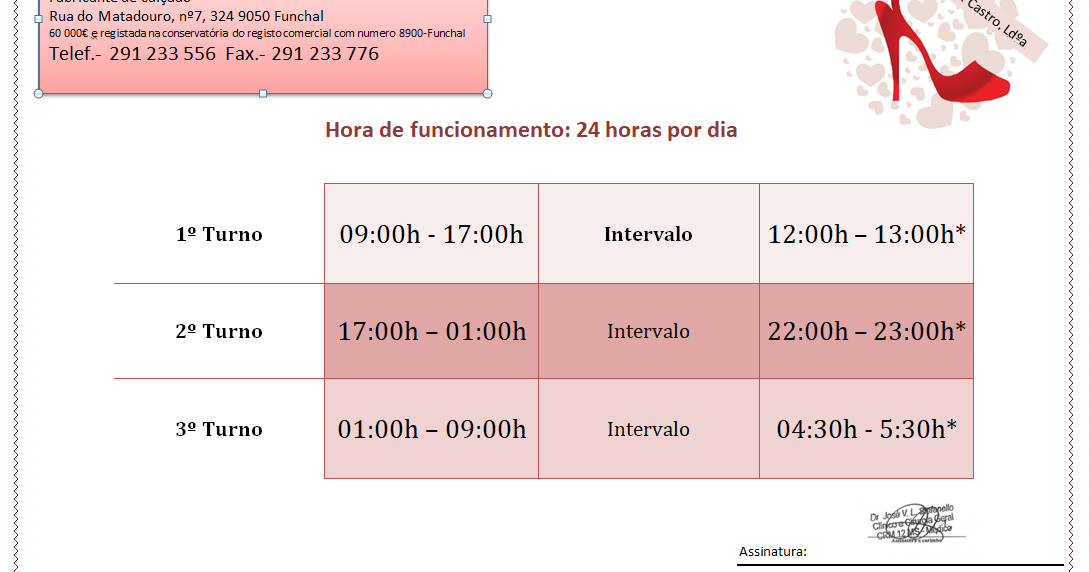 Rotinas de Gestão e Recursos Humanos: Mapa de horário de trabalho 24 horas