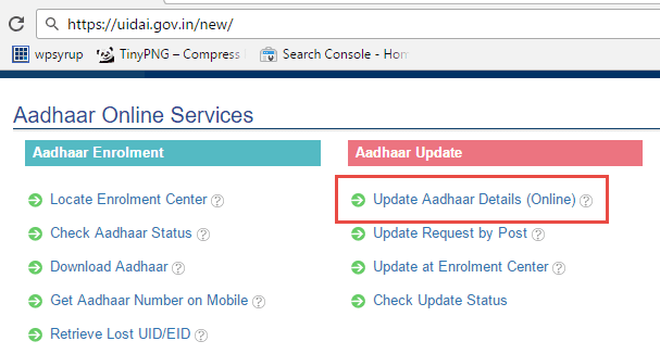 Services Offered In UIDAIwebsite