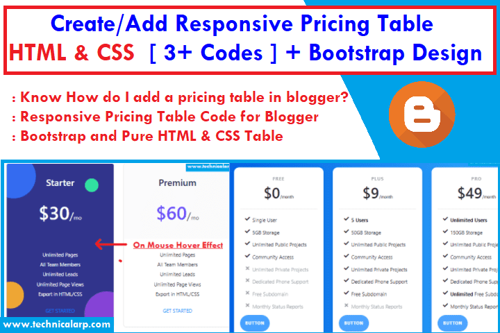 Add Responsive Pricing Table Html And Css Best 3 Codes ~ Technical Arp