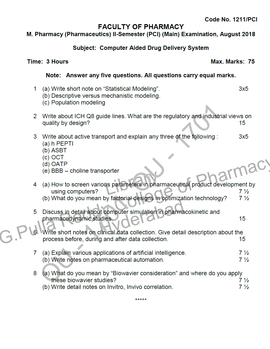 Osmania University M. Pharmacy (pharmaceutics) II-Semester (PCI) (Main ...