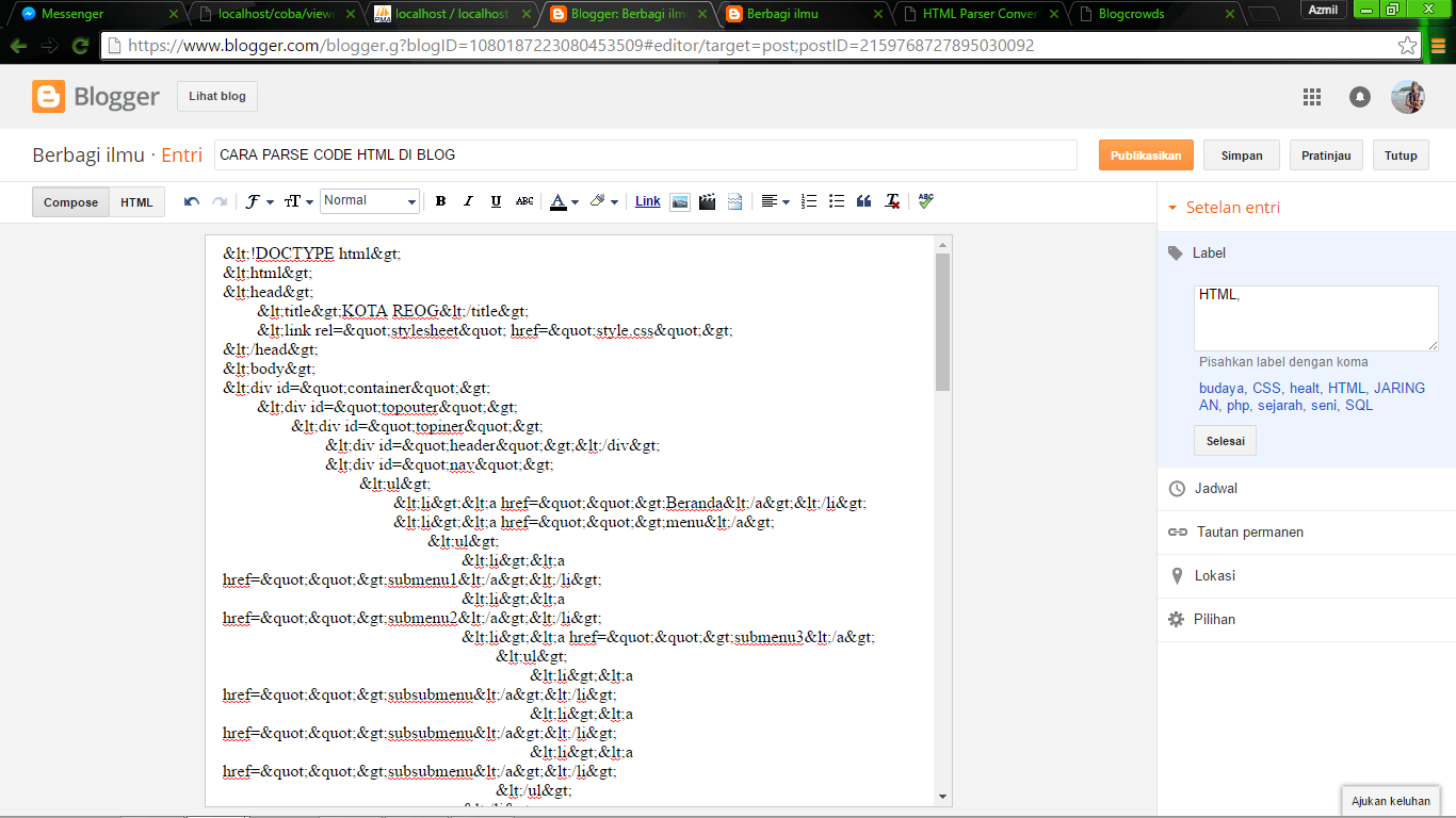 Cara Parse Code Html Di Blog Berbagi Ilmu
