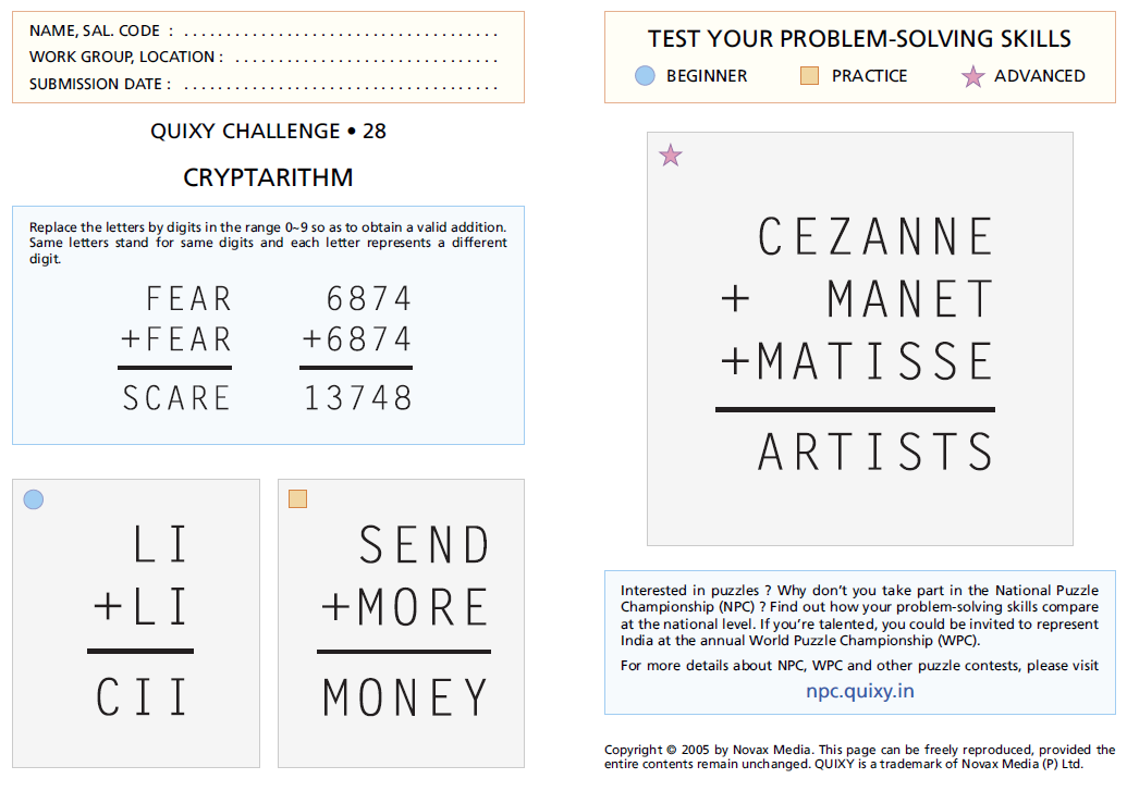 Crack the Code: Cryptarithm Challenge in the Quixy Puzzles