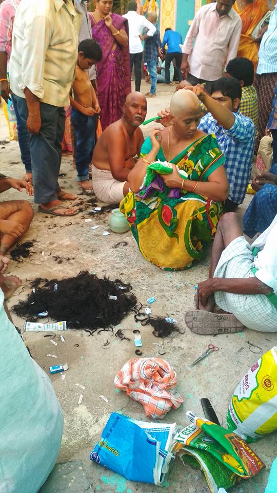 Telugu women get tonsure at open place - Street head shaving - Village ...