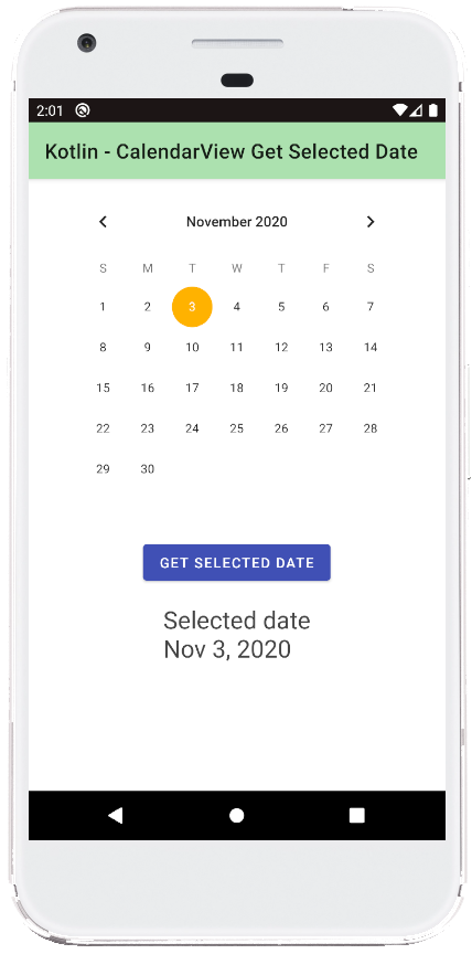Android Kotlin Calendarview Get Selected Date