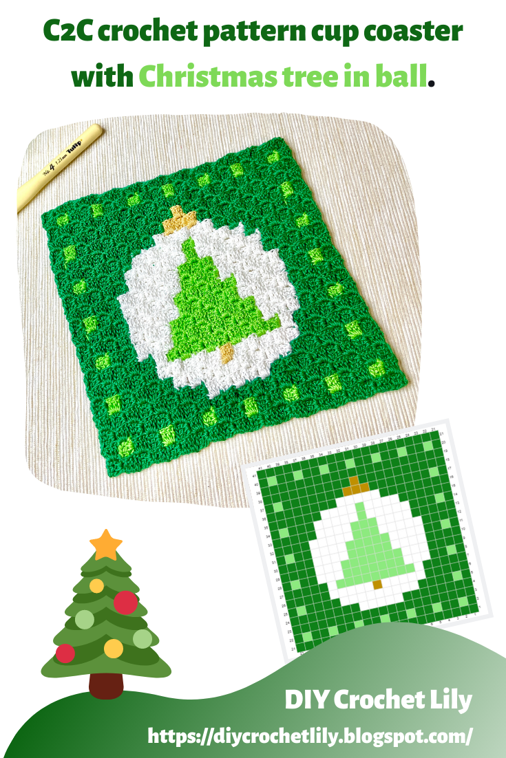 DIY Crochet Lily: [C2C Crochet] The Christmas tree C2C crochet cup coaster.