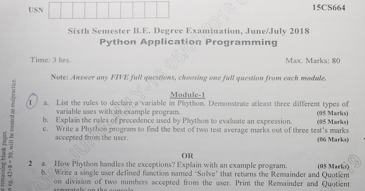 Thyagu Python Python Question Paper Junejuly 2018
