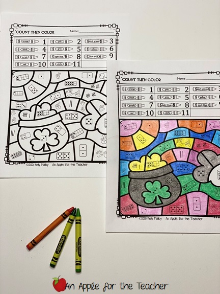 An Apple For The Teacher: St. Patrick's Day Subitizing Color by Number