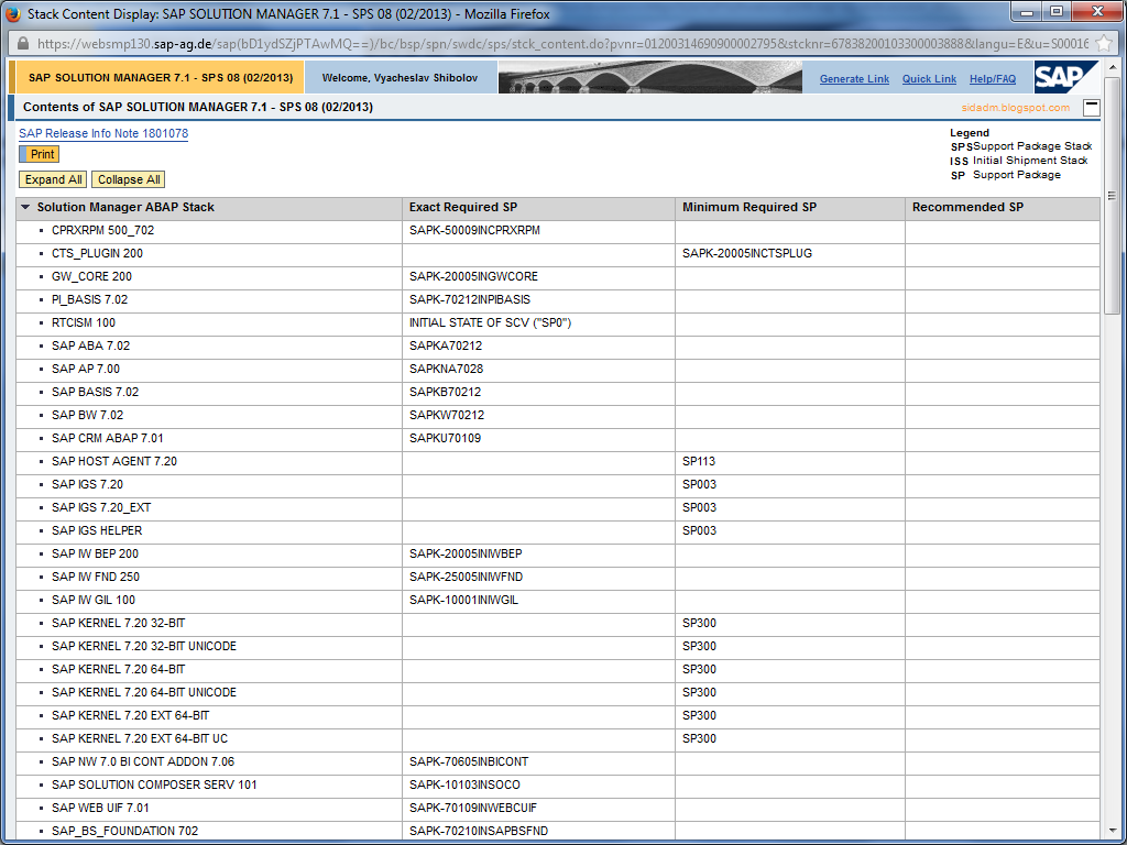 sidadm: Обновление SAP системы. Определение Support Package Stack (SPS).