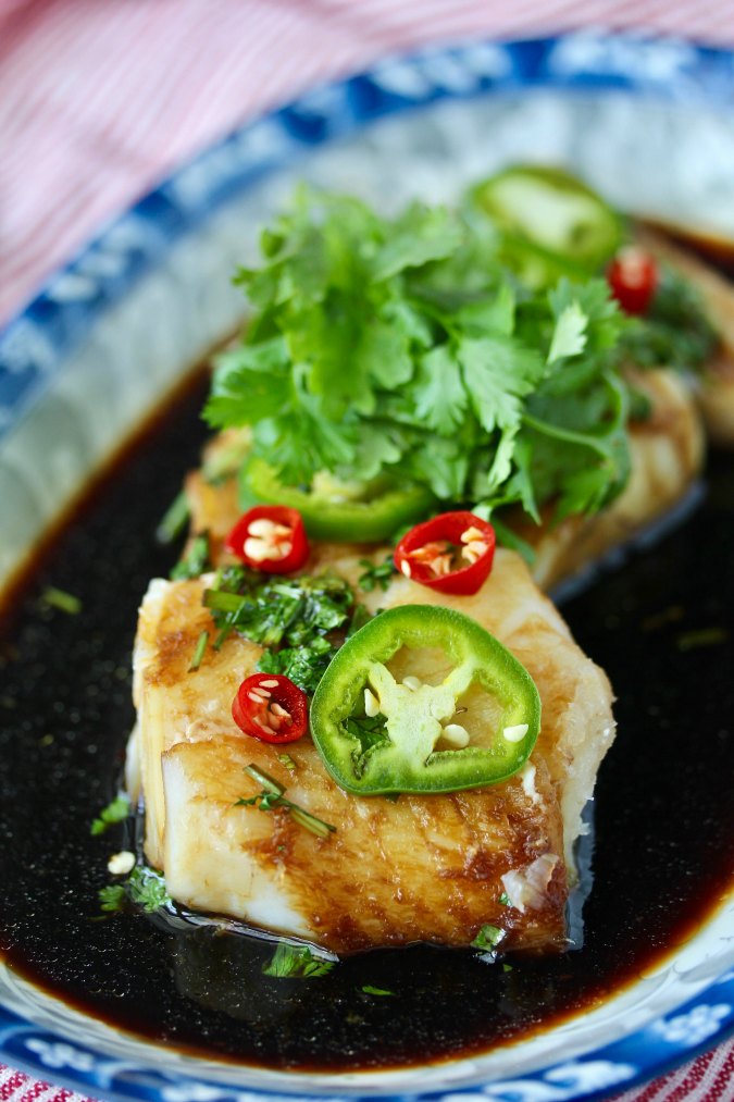 Poached Cod Cantonese-Style with Chiles | Karen's Kitchen Stories