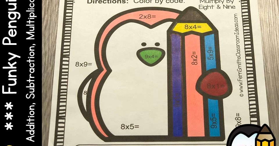 Winter Fun! Funky Penguins Color Your Answers Printables For Addition ...