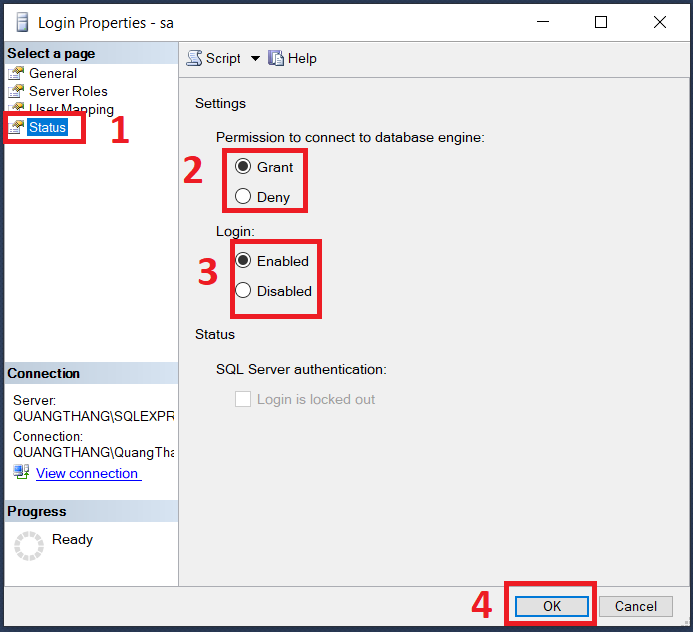 Hướng dẫn bật tài khoản sa trong SQL Server - QThang Blog