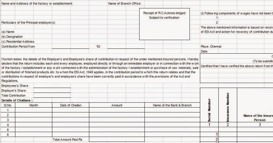 ESIC Form 5 in Excel Format