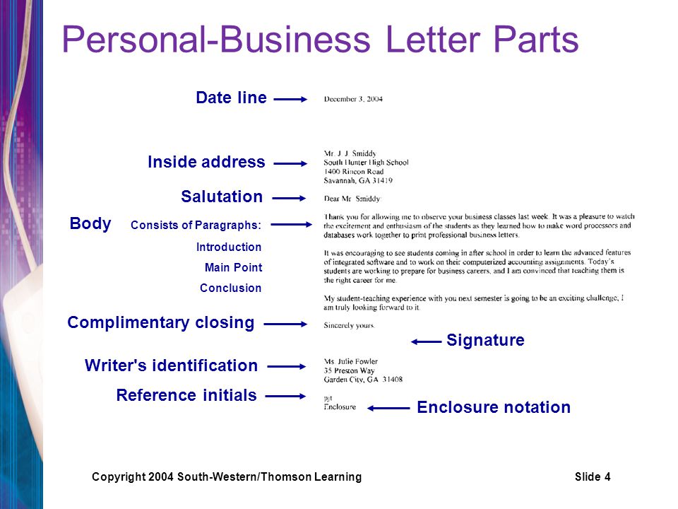 Personal Business Letter Parts - Birthday Letter
