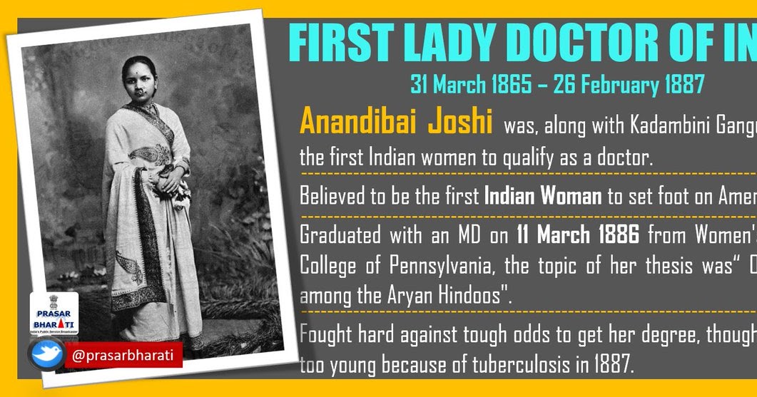 NAKARAJAN: INDIA FIRST FEMALE DOCTOR ANANDBHAI GOPALRAO JOSHI DIED 1887 ...
