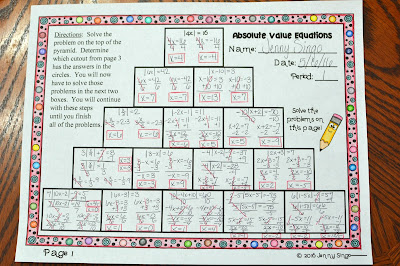 Math in Demand: Absolute Value Equations Activity