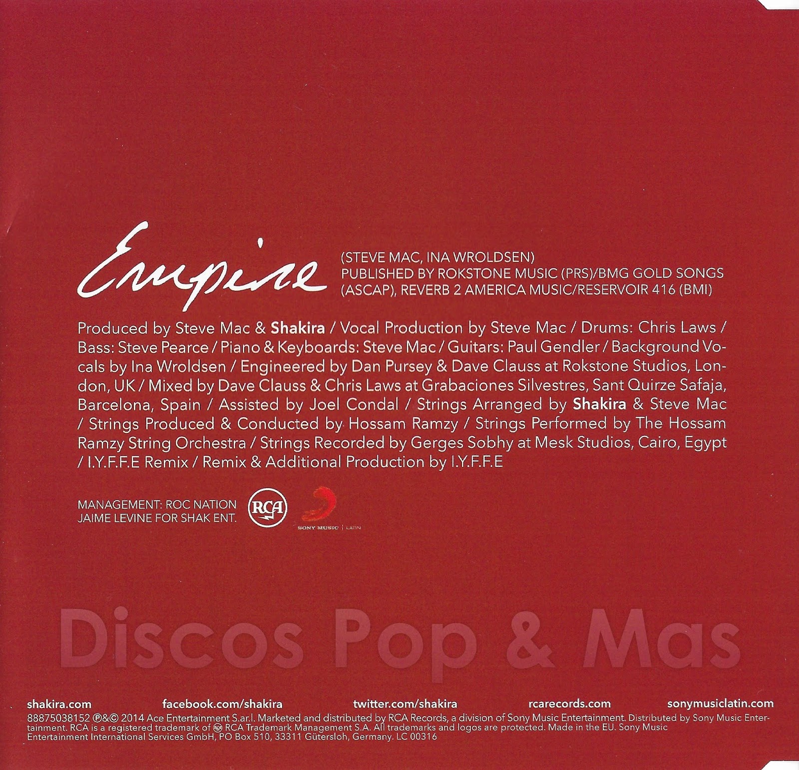 Discos Pop & Mas: Shakira - Empire (Single)