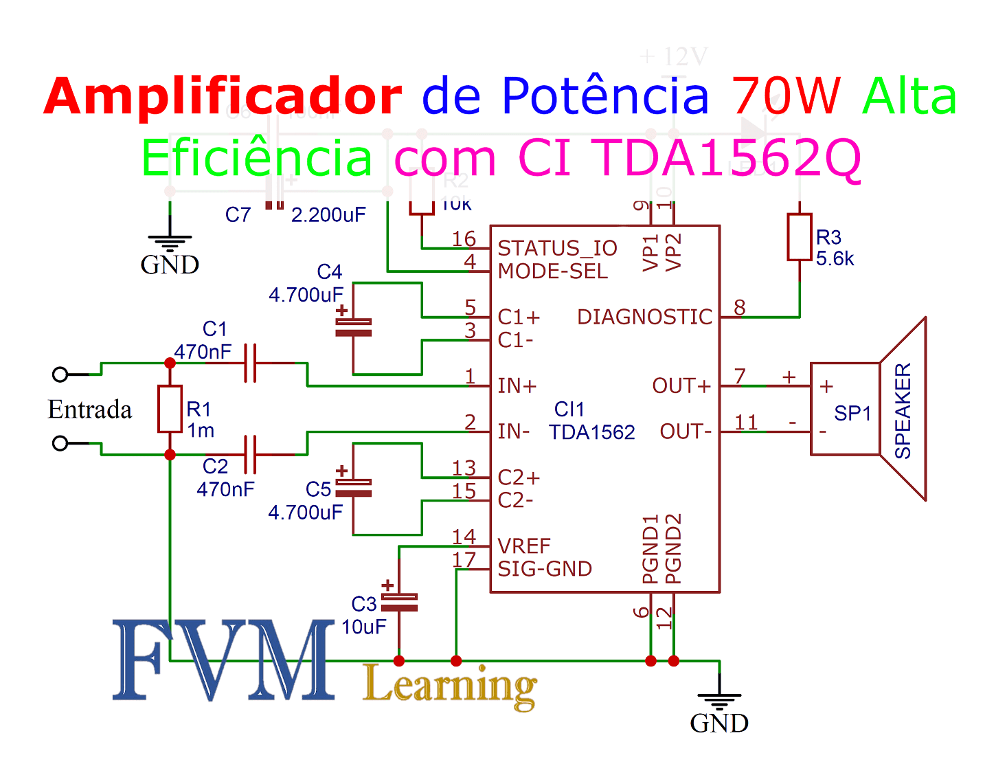 Amplificador de potência de alta eficiência 12V, 70 W com CI TDA1562Q ...