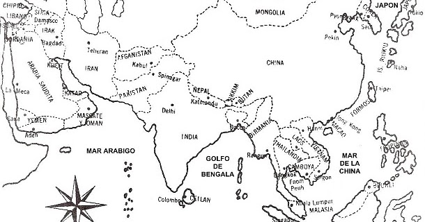 Mapa de Asia con nombres para colorear ~ 4 Dibujo