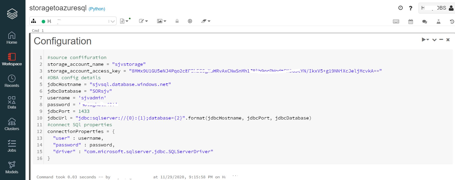 How to read azure storage and write to Azure SQL using Databricks