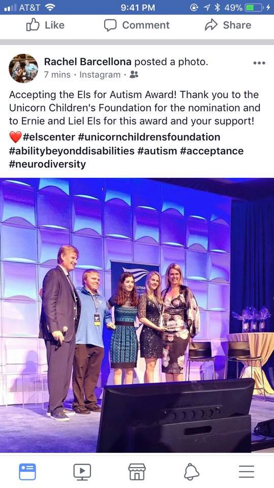 Unicorn Children's Foundation: Rachel Barcellona Wins Autism Spectrum Award