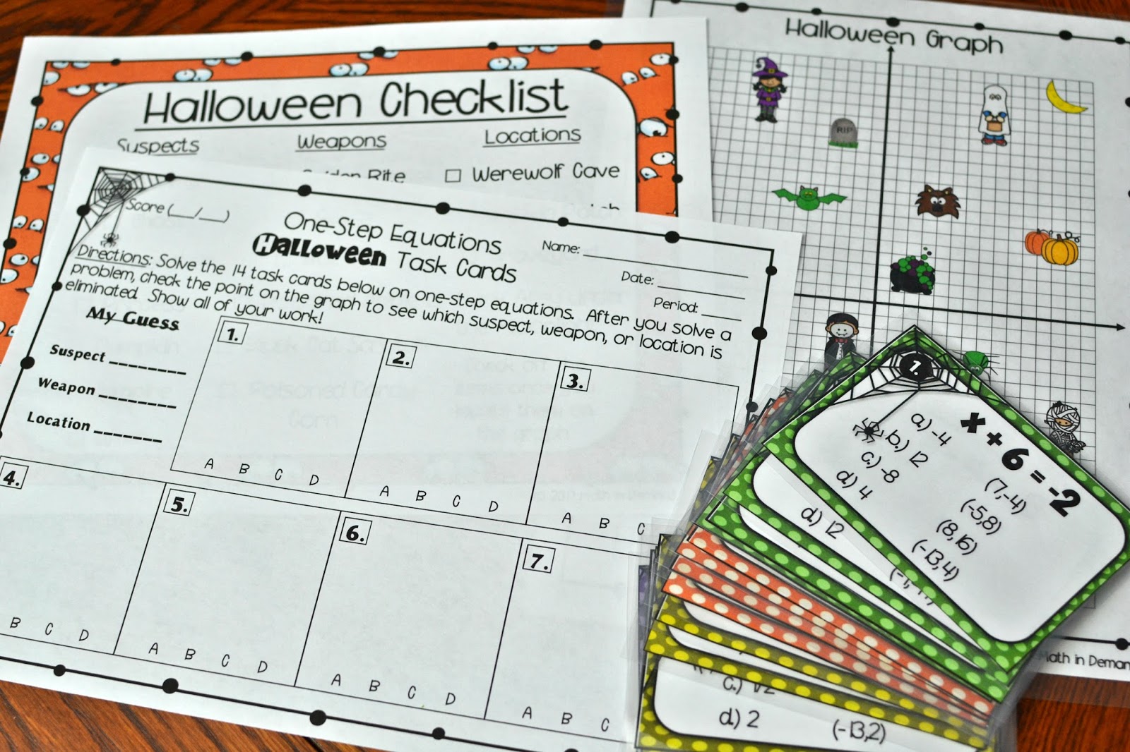 Math in Demand: Two-Step Equations Halloween Task Cards Mystery ...