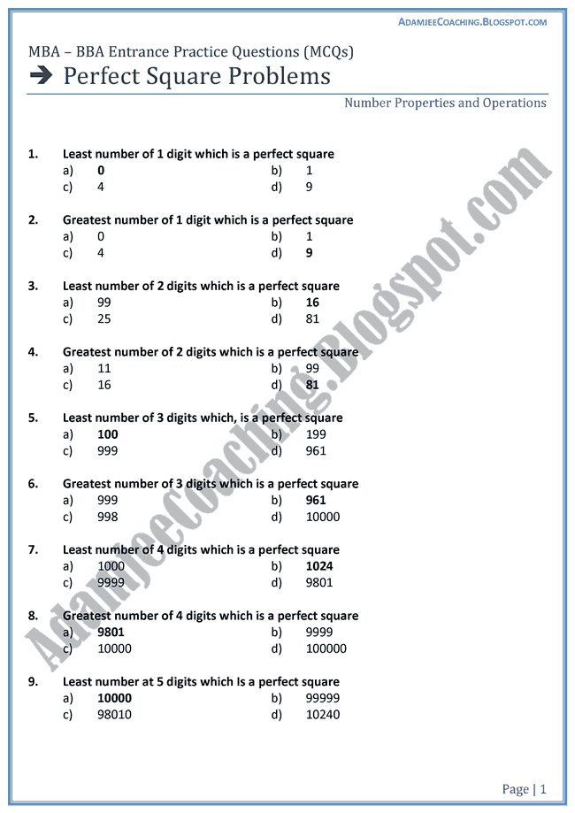 Adamjee Coaching: Perfect Square Problem - Entry Test Preparation - MBA BBA
