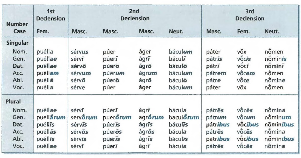 02 Latin 2019_2020: Noun declension chart page 187