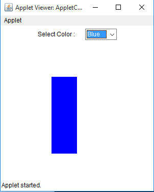 6) Applet program that fills Rectangle color on Canvas using ItemEvent.