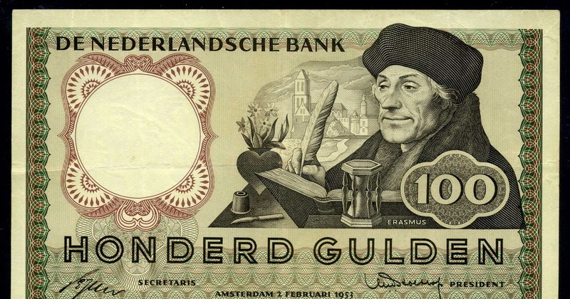 Dutch guilder banknotes 100 Gulden note 1953 Desiderius Erasmus|World ...