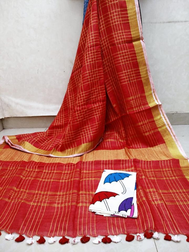 New Model Linen Sarees With Blouse