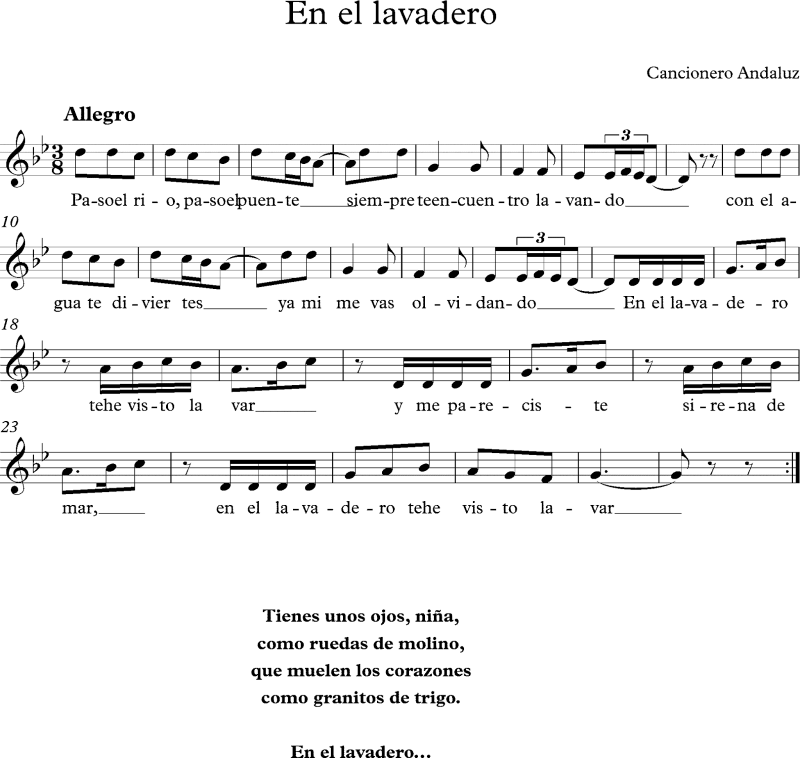 Descubriendo la Música. Partituras para Flauta Dulce o de Pico.: En el lavadero. Partitura para ...