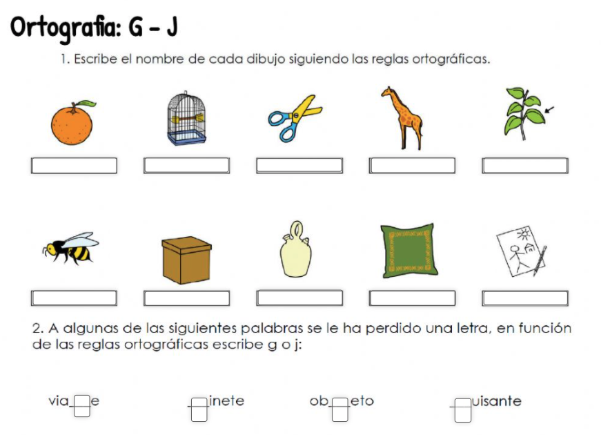 Palabras con g y con j