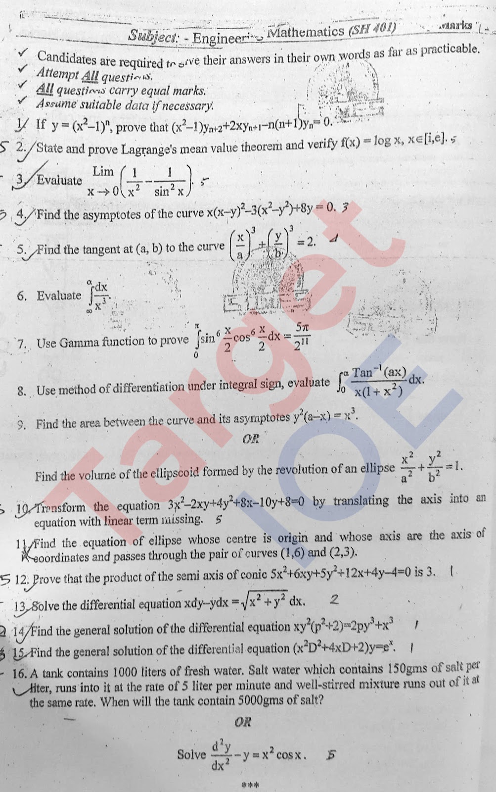 Set 1 Model Questions Of Engineering Math 1 With Solutions Set 1 Model Questions Of Engineering Math 1 With Solutions